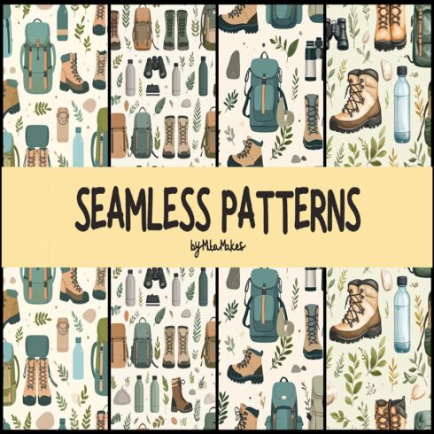 Camping Adventure Hiking Gear Seamless Patterns - MasterBundles