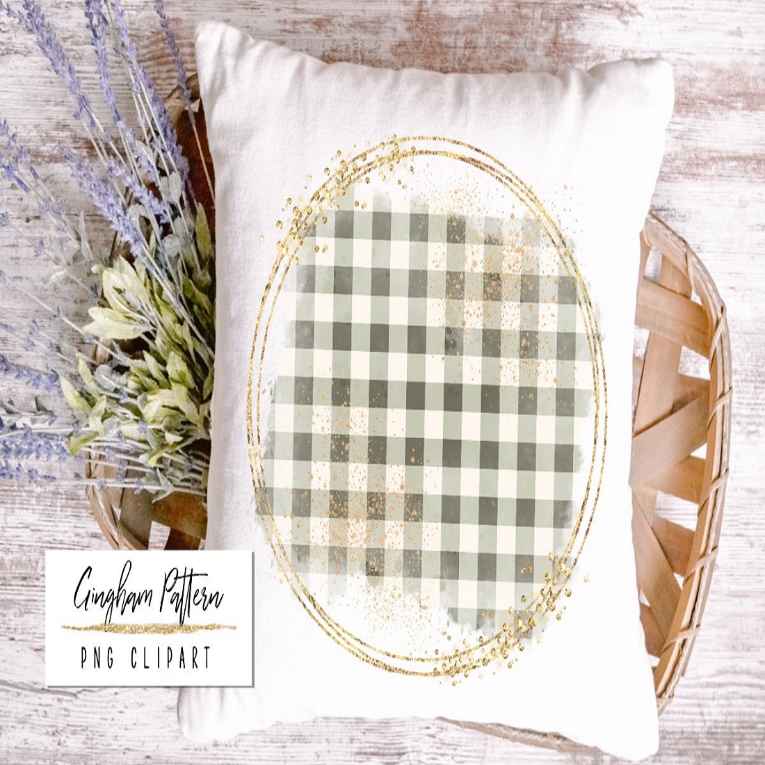 Olive Green Gingham Pattern Gold Frame Logo Design - MasterBundles