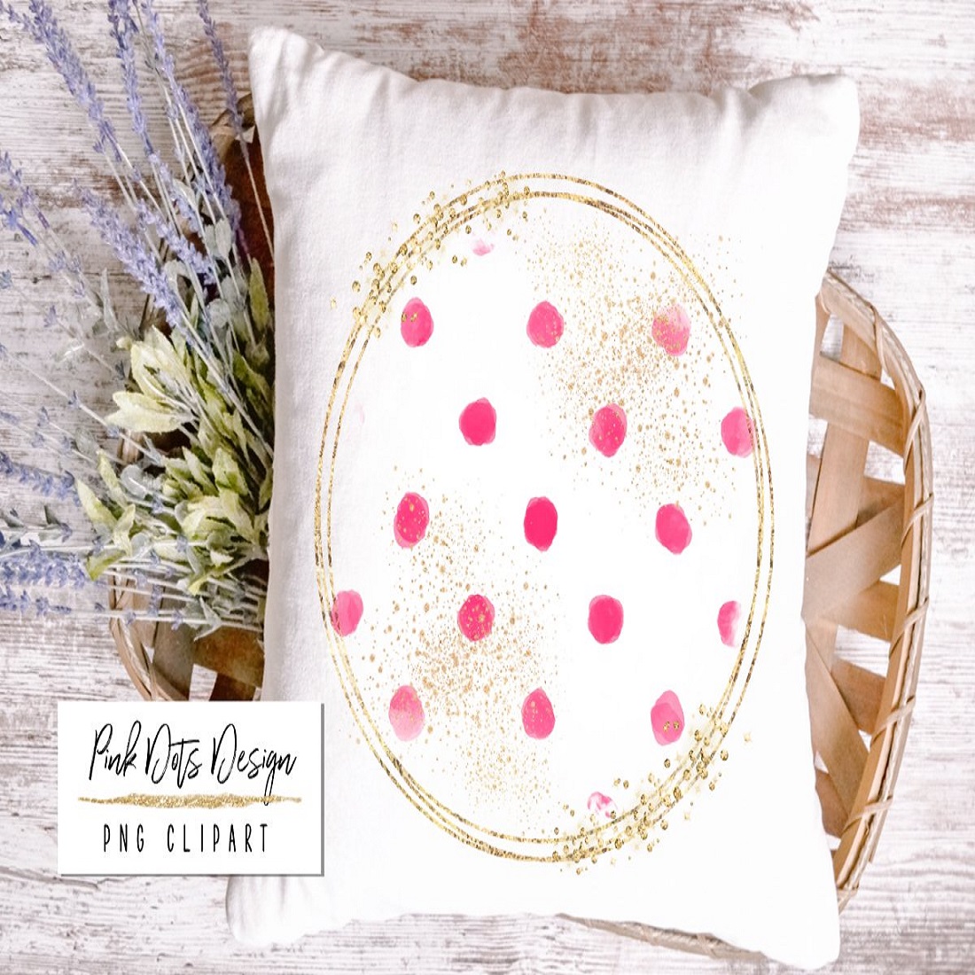 Pink Watercolor Dots in Round Gold Frame Design - MasterBundles
