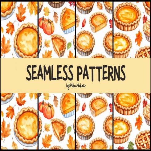 Autumn Pumpkin Pie and Fall Leaves Pattern - MasterBundles