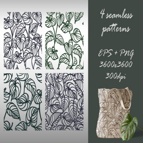 Seamless patterns with silhouettes of leaves and flowers - MasterBundles