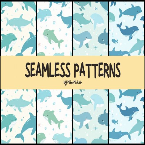 Cute Whales and Dolphins Seamless Pattern - MasterBundles