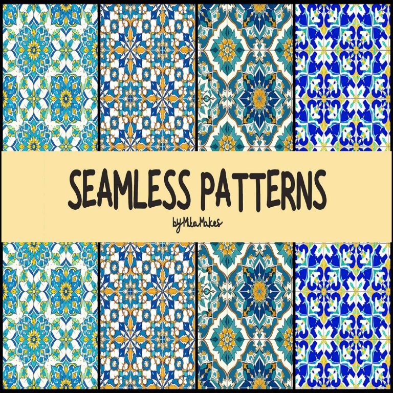 Blue and Gold Mediterranean Tile Patterns - MasterBundles