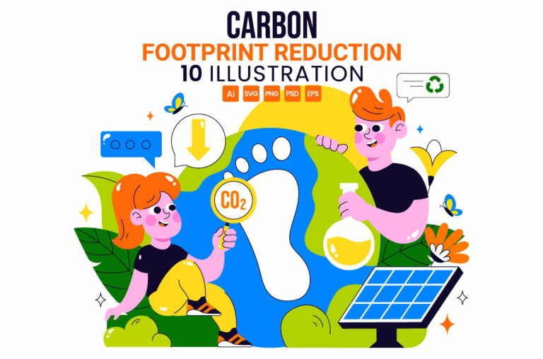 10 Carbon Footprint Reduction Illustration - MasterBundles
