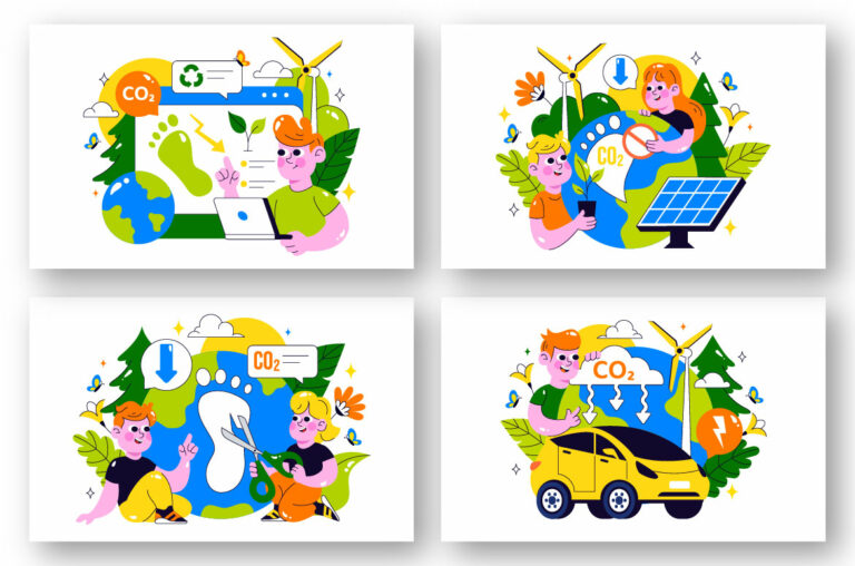 10 Carbon Footprint Reduction Illustration - MasterBundles