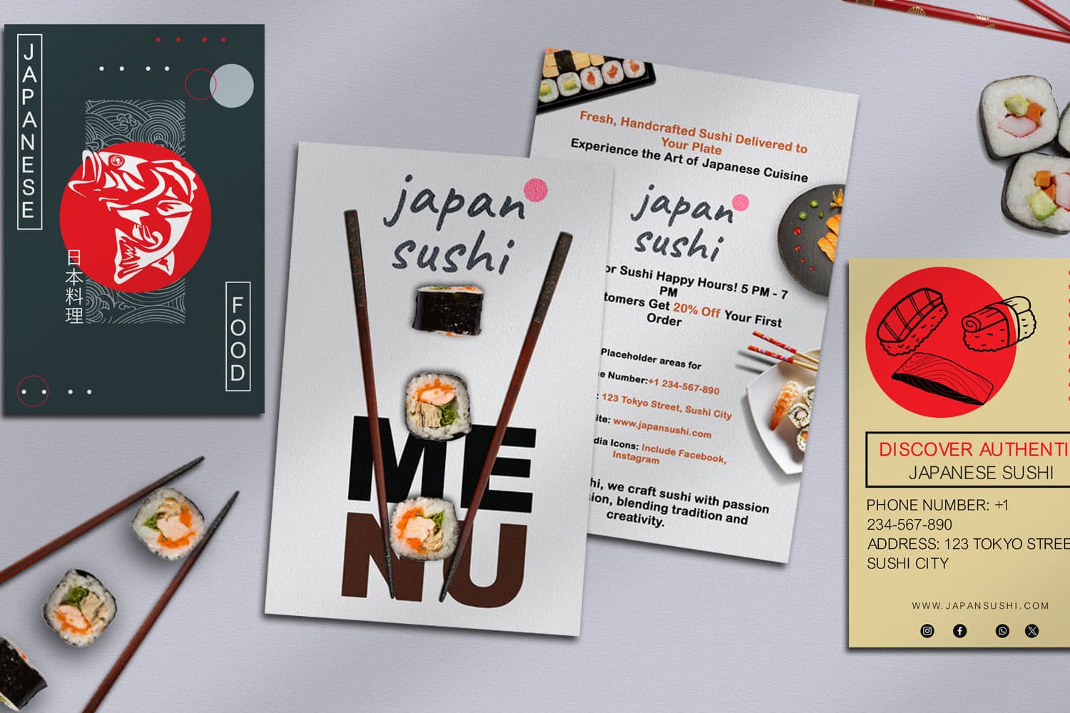 Japanese Sushi Restaurant Flyer & Menu PSD Templates – 4 Unique Designs ...