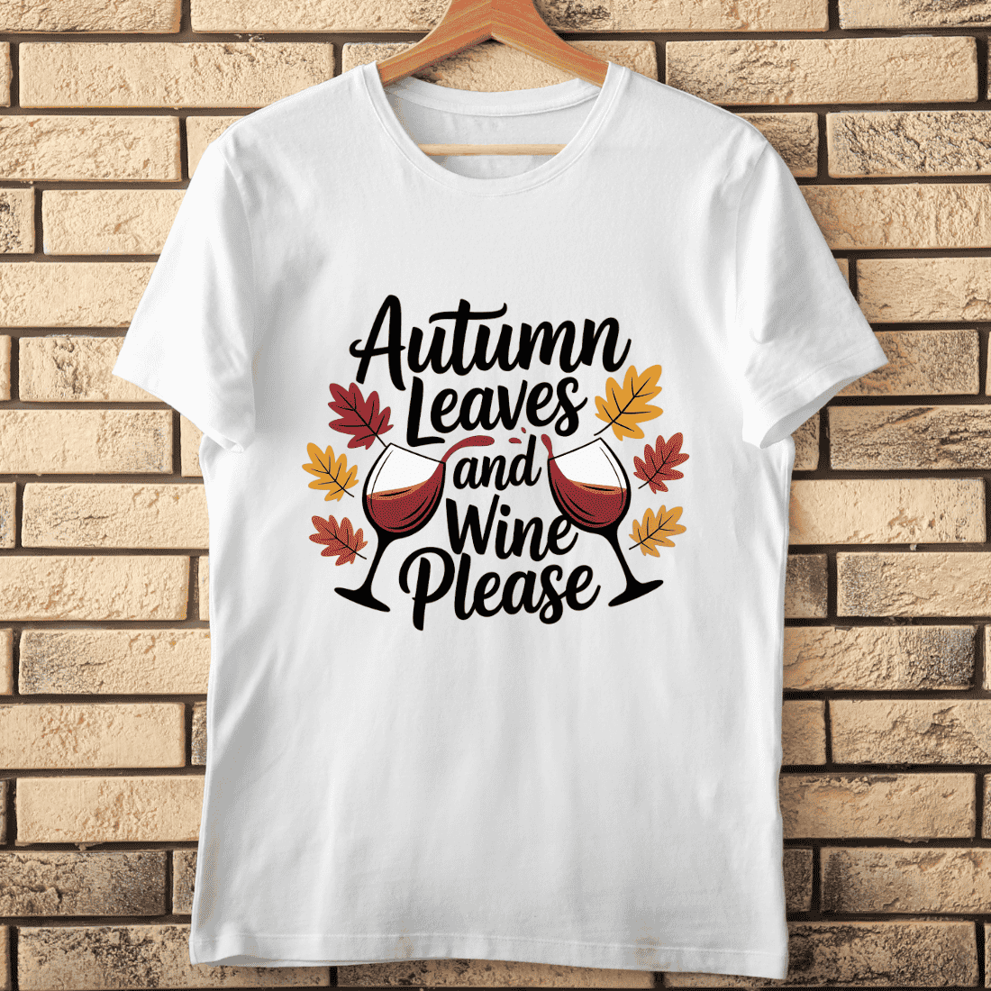 Wine Glasses and Fall Leaves T-shirt Design - MasterBundles