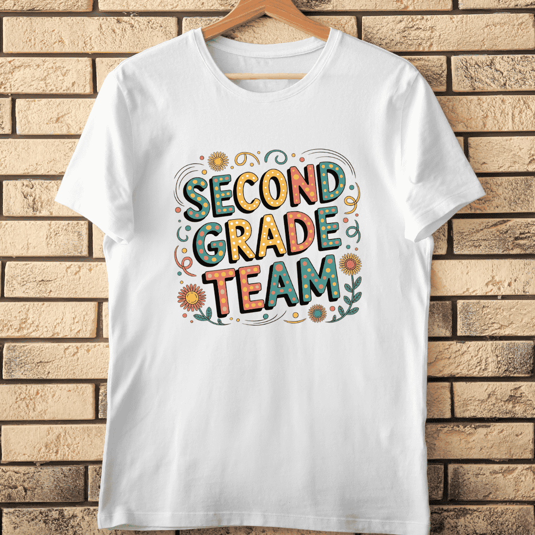 Second Grade Team with Flowers and Leaves T-Shirt Design - MasterBundles