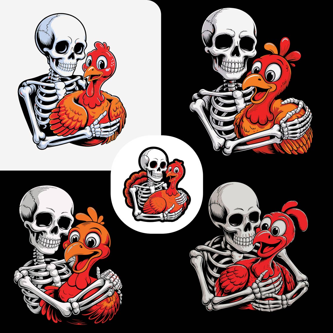5 Design Skeleton hugging happy turkey embrace black background Fall ...