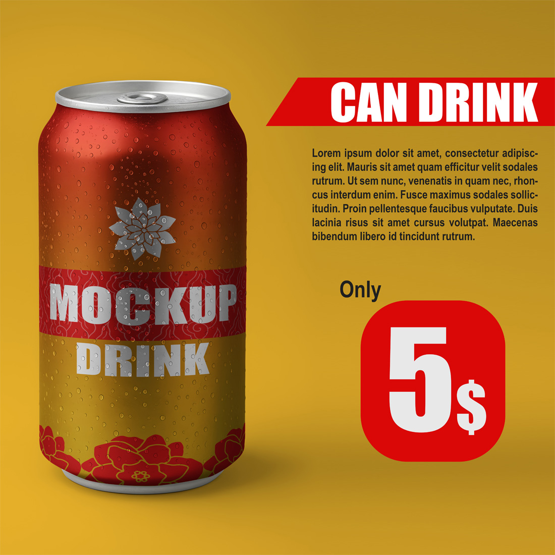 Cold Drink Can Mockup | Realistic Soda Can Template | Beverage ...