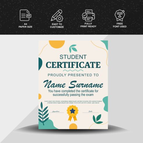 Modern Student Certificate with Leaf and Abstract Shapes – Editable ...