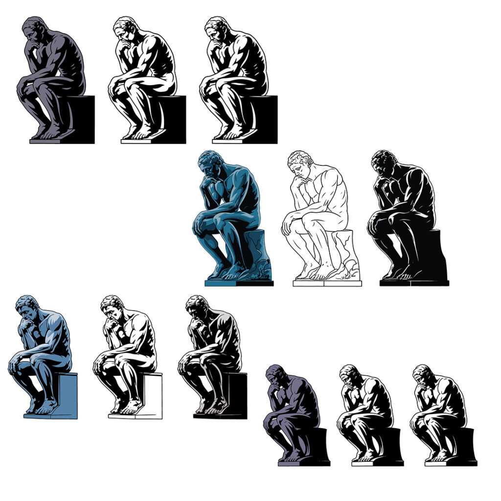 Pensive figures in various styles sculpture thinking vector - MasterBundles