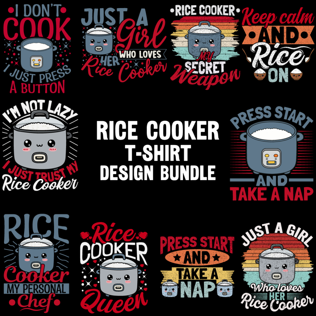Rice Cooker t-shirt design bundle. Rice Cooker graphic design ...