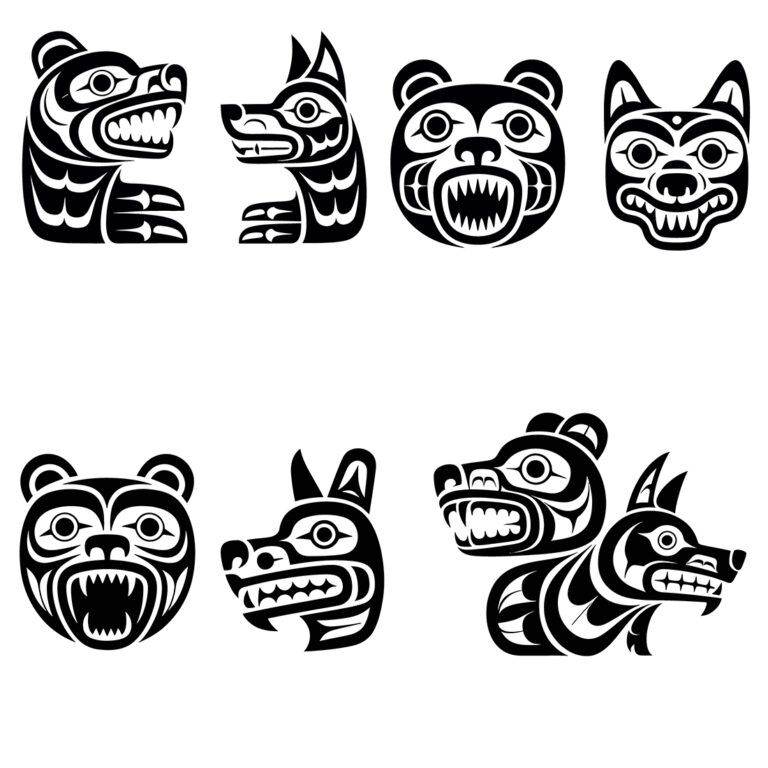 Tribal bear and wolf mask designs masks indigenous art vector ...
