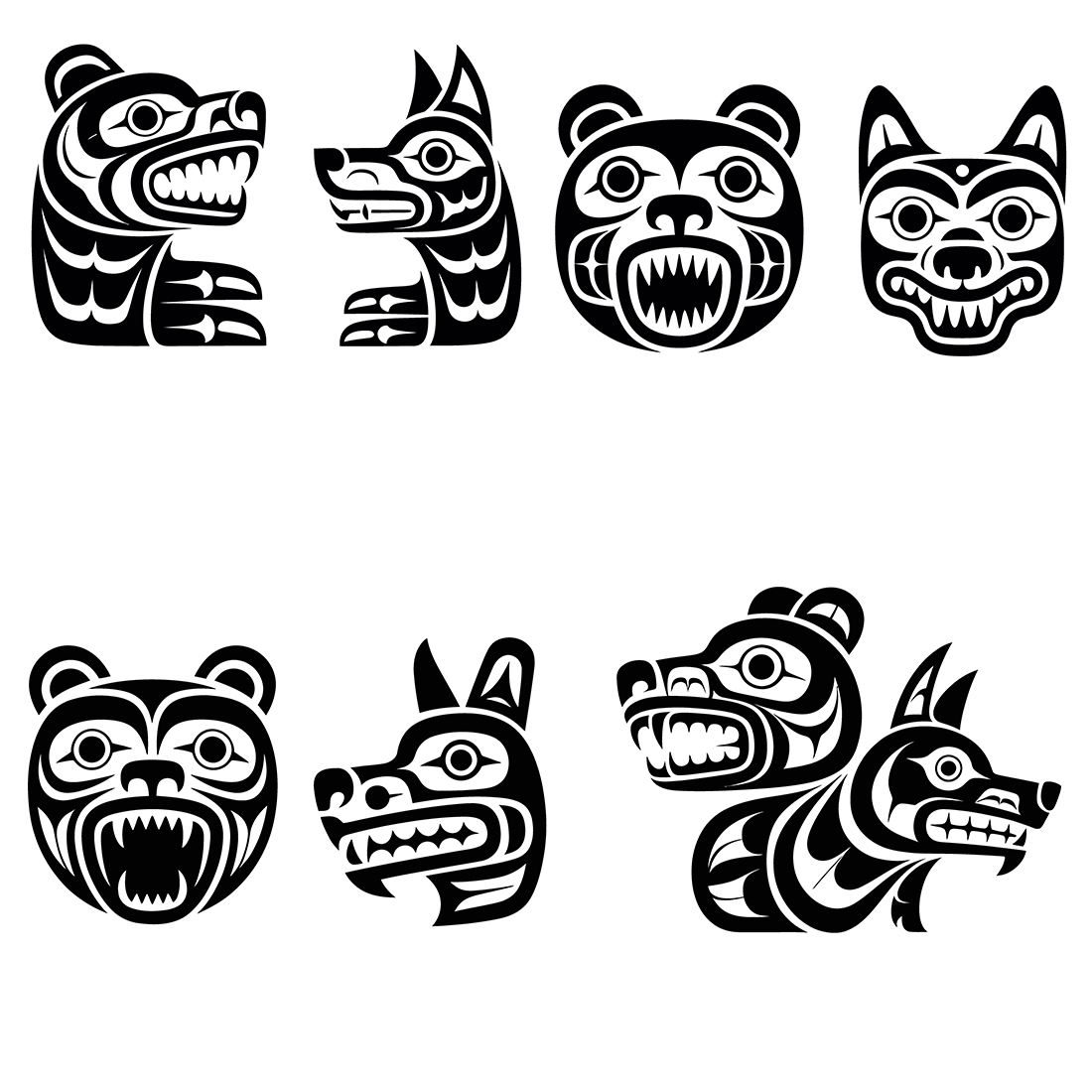 Tribal bear and wolf mask designs masks indigenous art vector ...