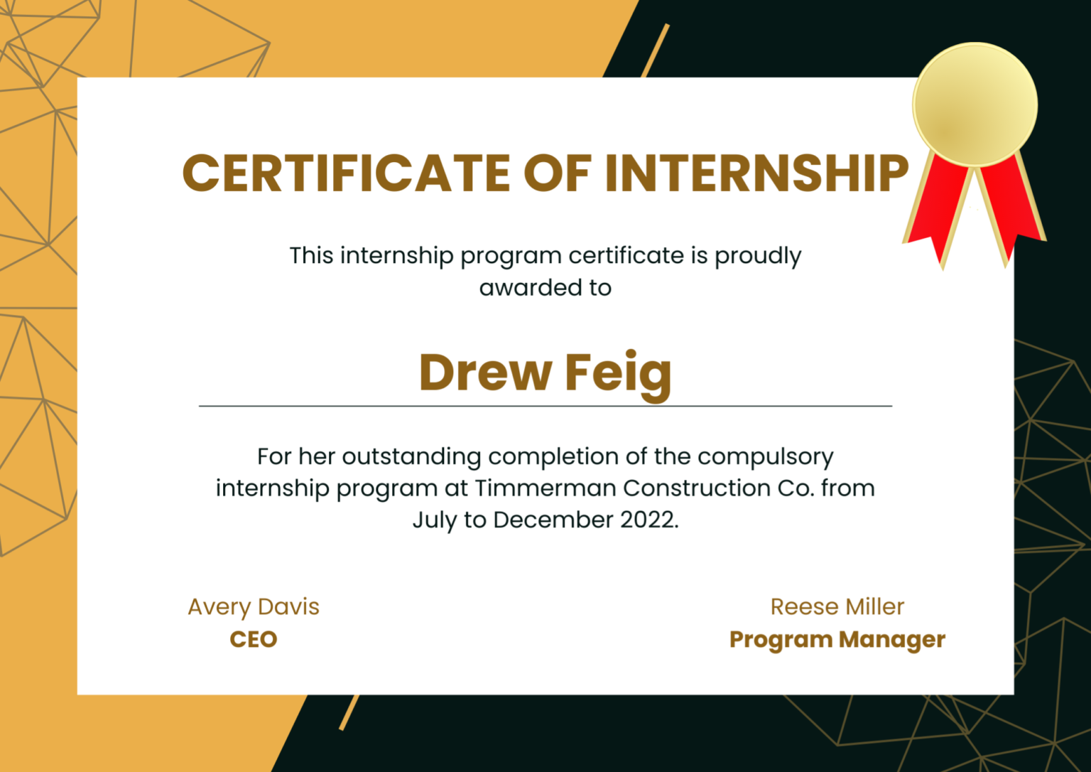 Certificate of Outstanding Internship Completion - MasterBundles