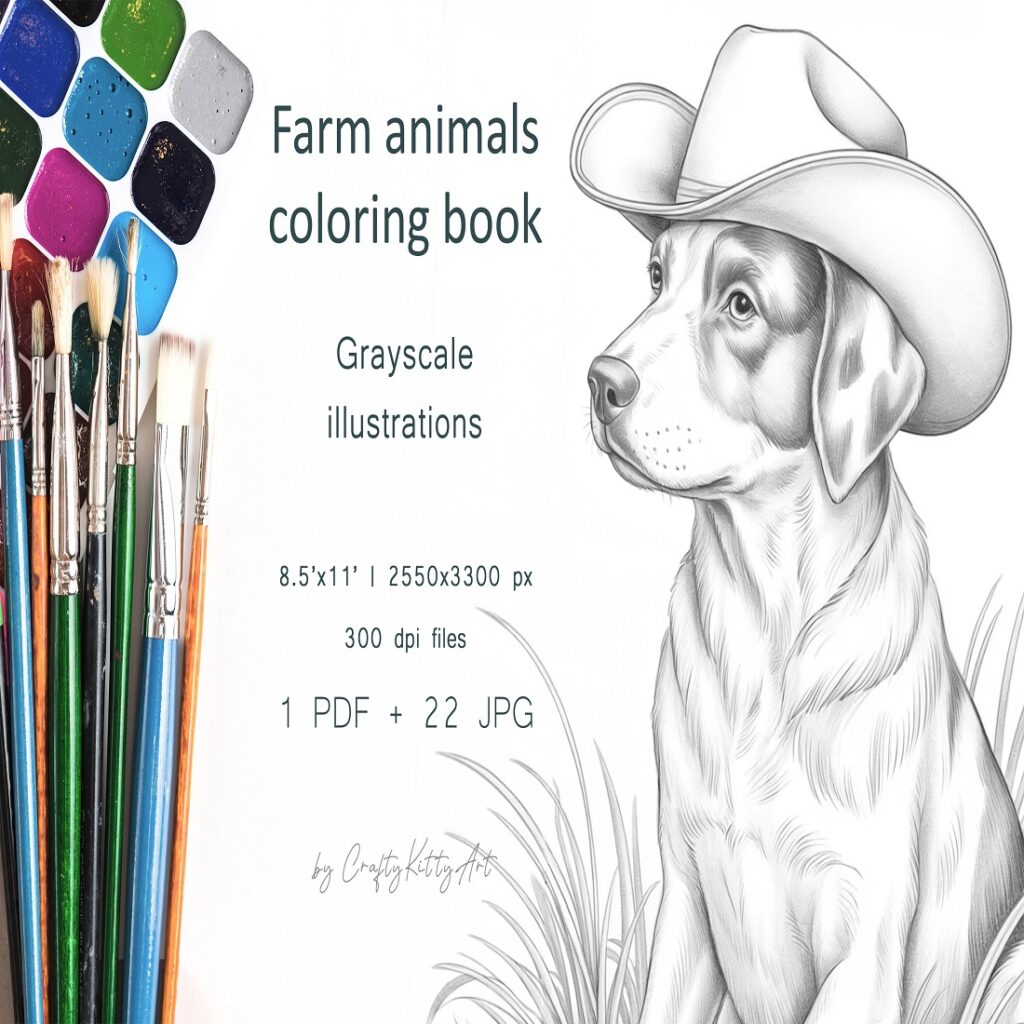 Farm life coloring book, Animals coloring pages for adults - MasterBundles