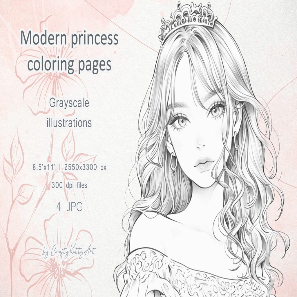Fashion lady coloring pages for adults, Modern princess girl ...