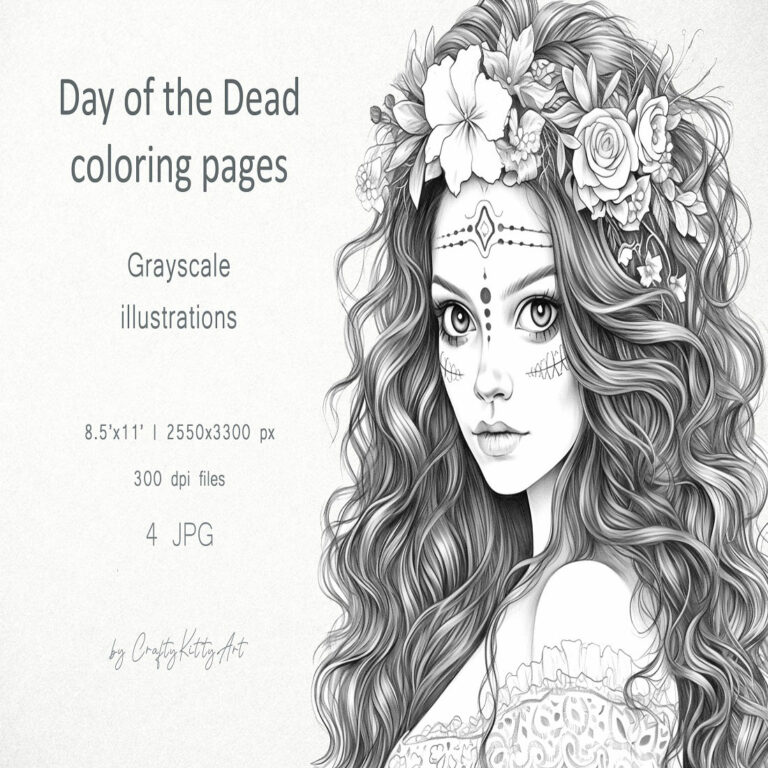 Halloween coloring pages for adults, Day of the Dead Girl - MasterBundles