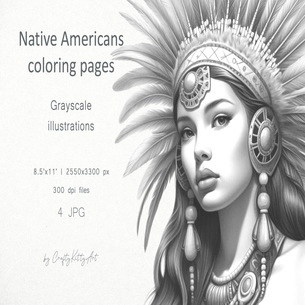 Native American Indian Girl, Coloring pages for adults - MasterBundles