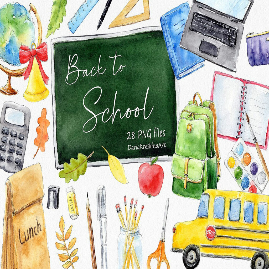 School Clipart png watercolor Back to School clipart - MasterBundles