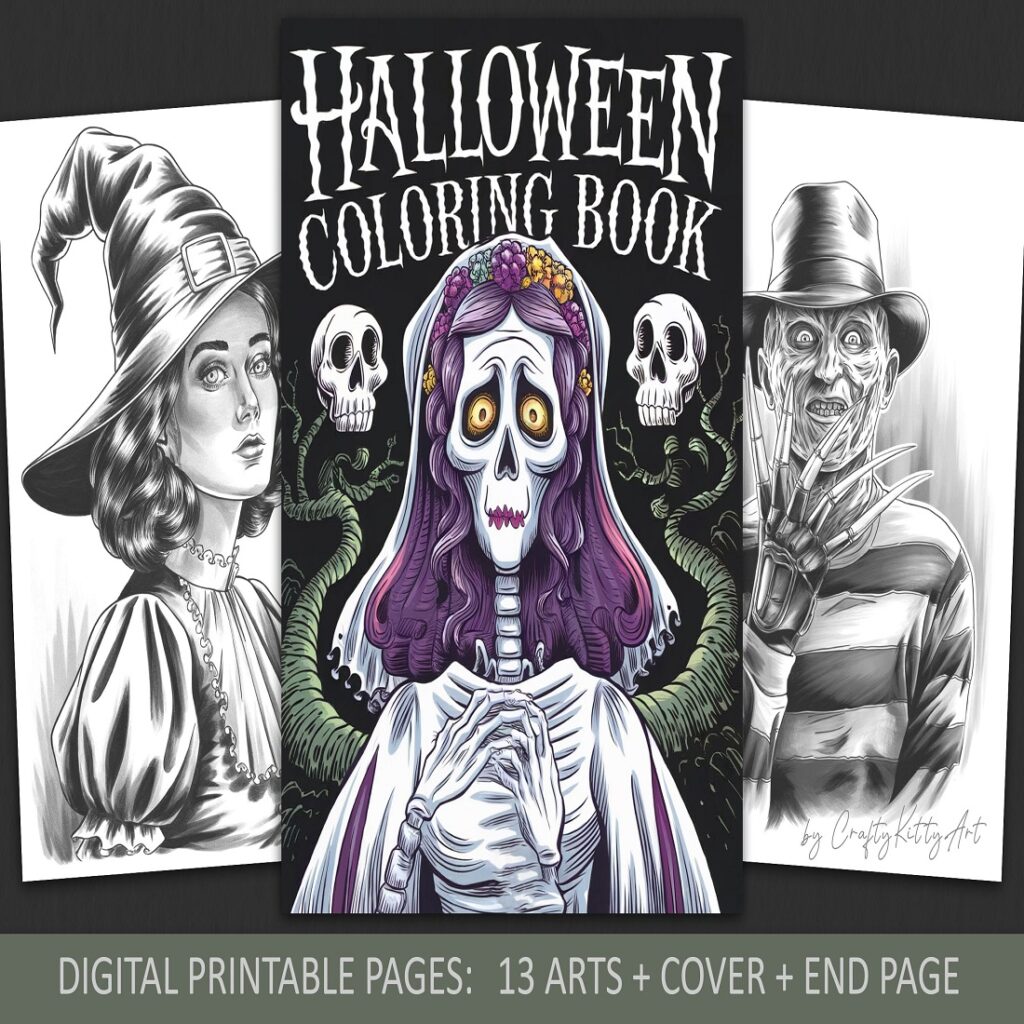 Halloween coloring book, Spooky coloring pages for adults - MasterBundles