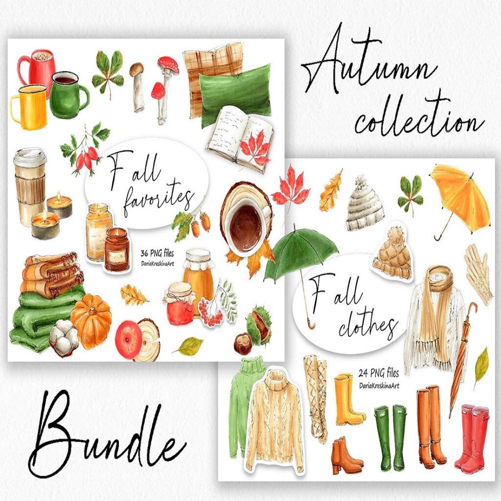 Watercolor fall clipart bundle png Cozy autumn clipart - MasterBundles