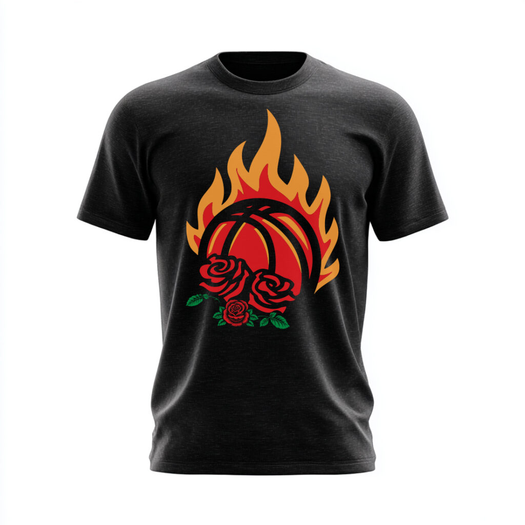 Flaming Basketball with Red Roses
