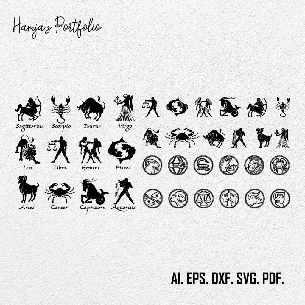 Zodiac Signs SVG Bundle, Horoscope SVG Bundle, Celestial Star Sign SVG ...