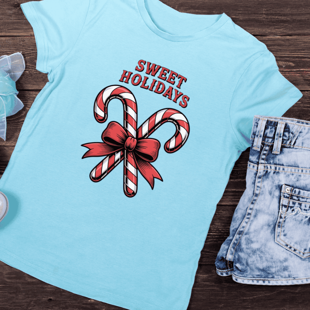 Candy Canes with Ribbon and Snowflakes T-Shirt Design - MasterBundles
