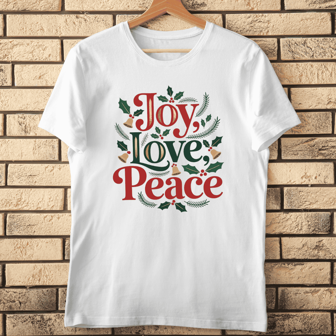 Vintage Joy Love Peace Gold Red Green Text T-shirt Design - MasterBundles
