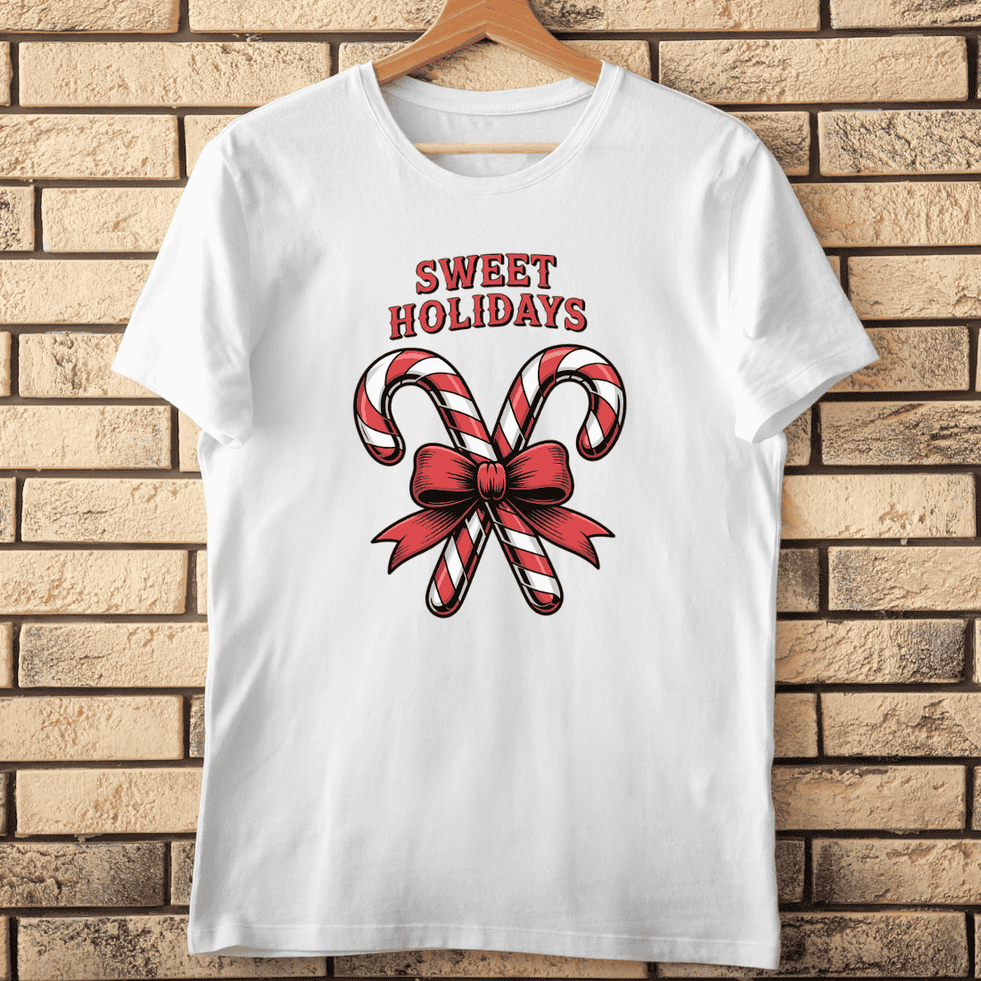 Candy Canes with Ribbon and Snowflakes T-Shirt Design - MasterBundles