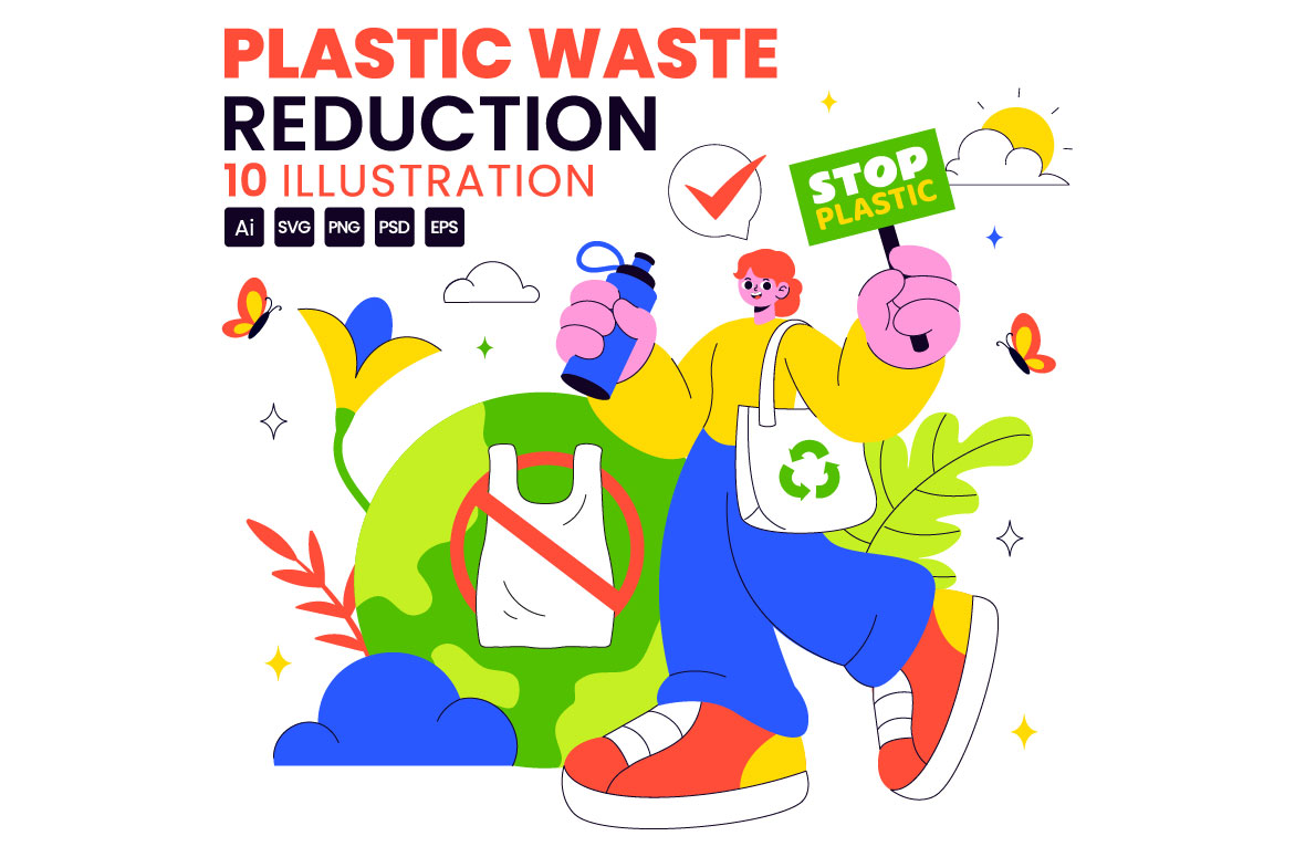 10 Plastic Waste Reduction Illustration - MasterBundles