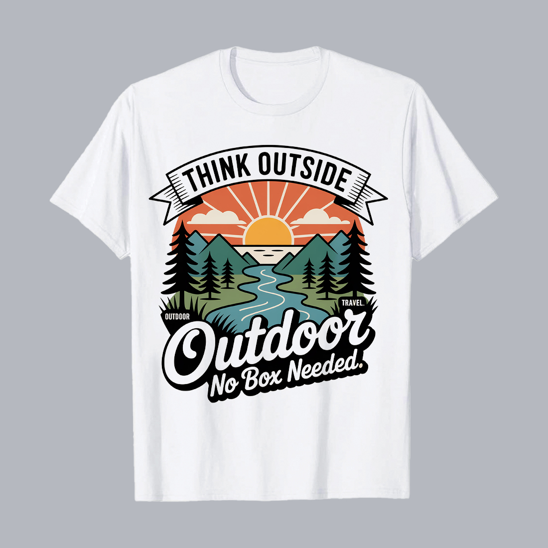 Think Outside Outdoor T-Shirt – Mountain and River Adventure Graphic T ...