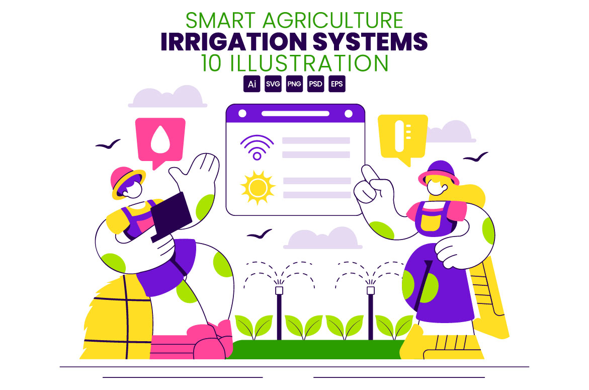 10 Smart Agriculture Irrigation Systems Illustration - MasterBundles