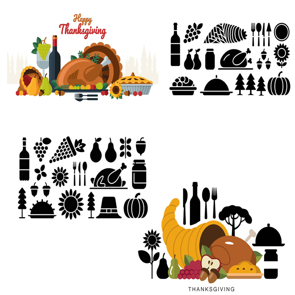 Thanksgiving Feast Vector Set – Turkey, Pumpkin, and Fall Harvest Icons ...