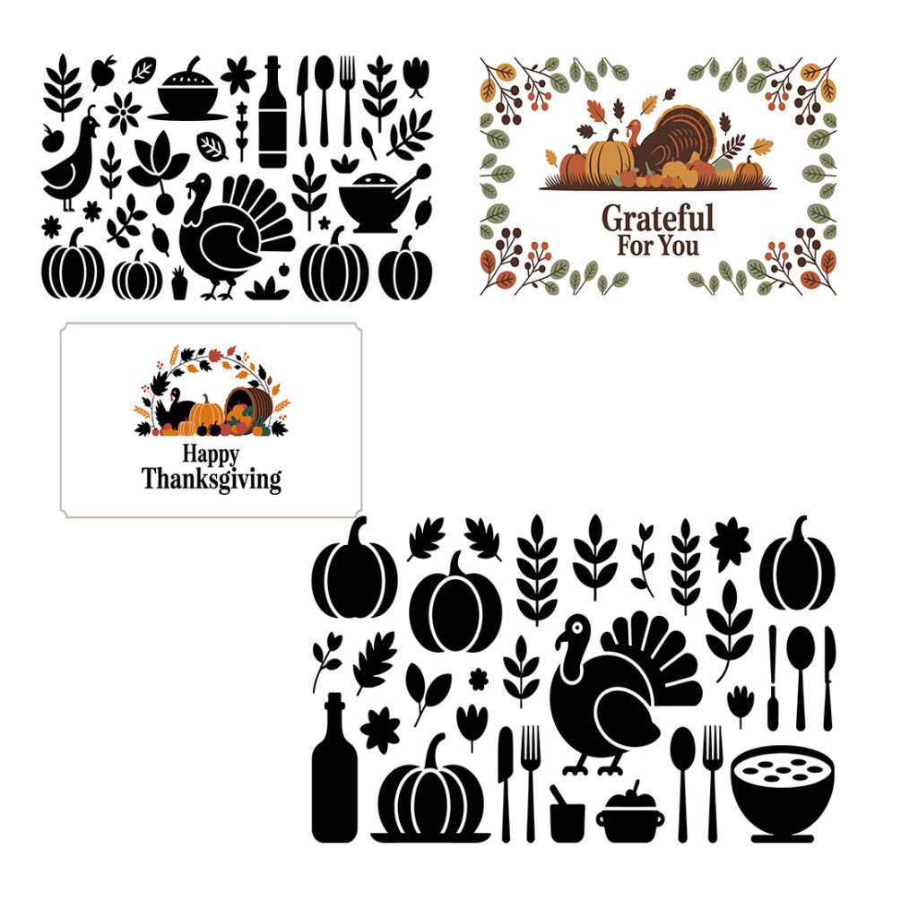 Grateful Thanksgiving Vector Set – Turkey, Pumpkin, and Harvest Design ...