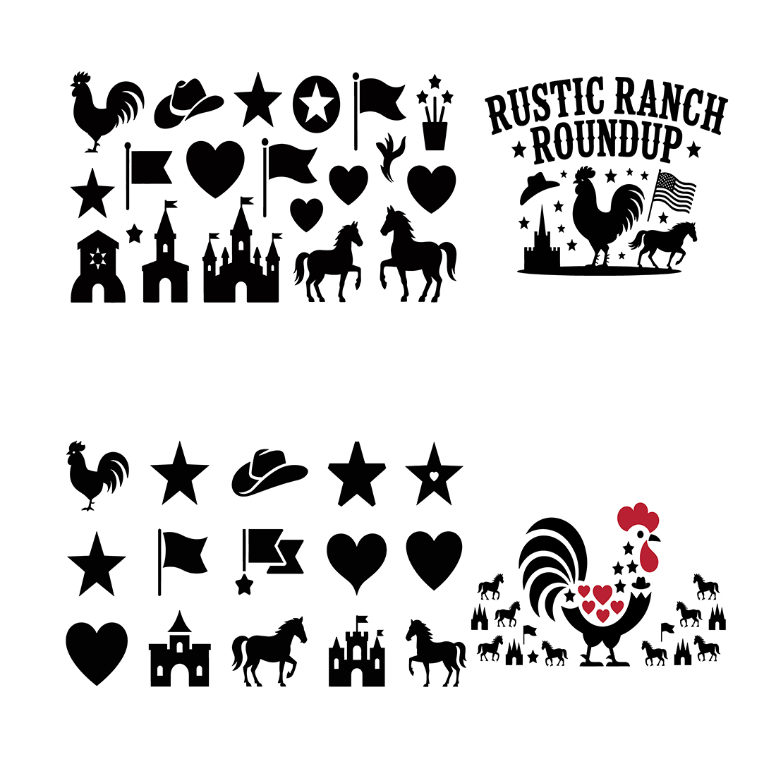 Rustic Ranch Roundup Vector Set – Western, Cowboy, and Farm Animal ...