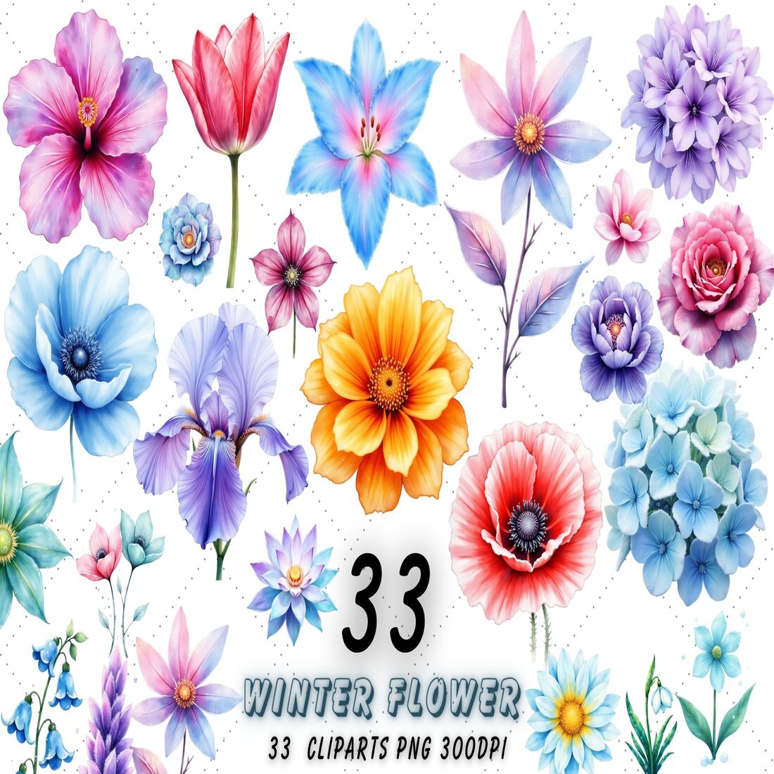 Burgundy, purple and pink watercolor flowers. Clipart set - MasterBundles