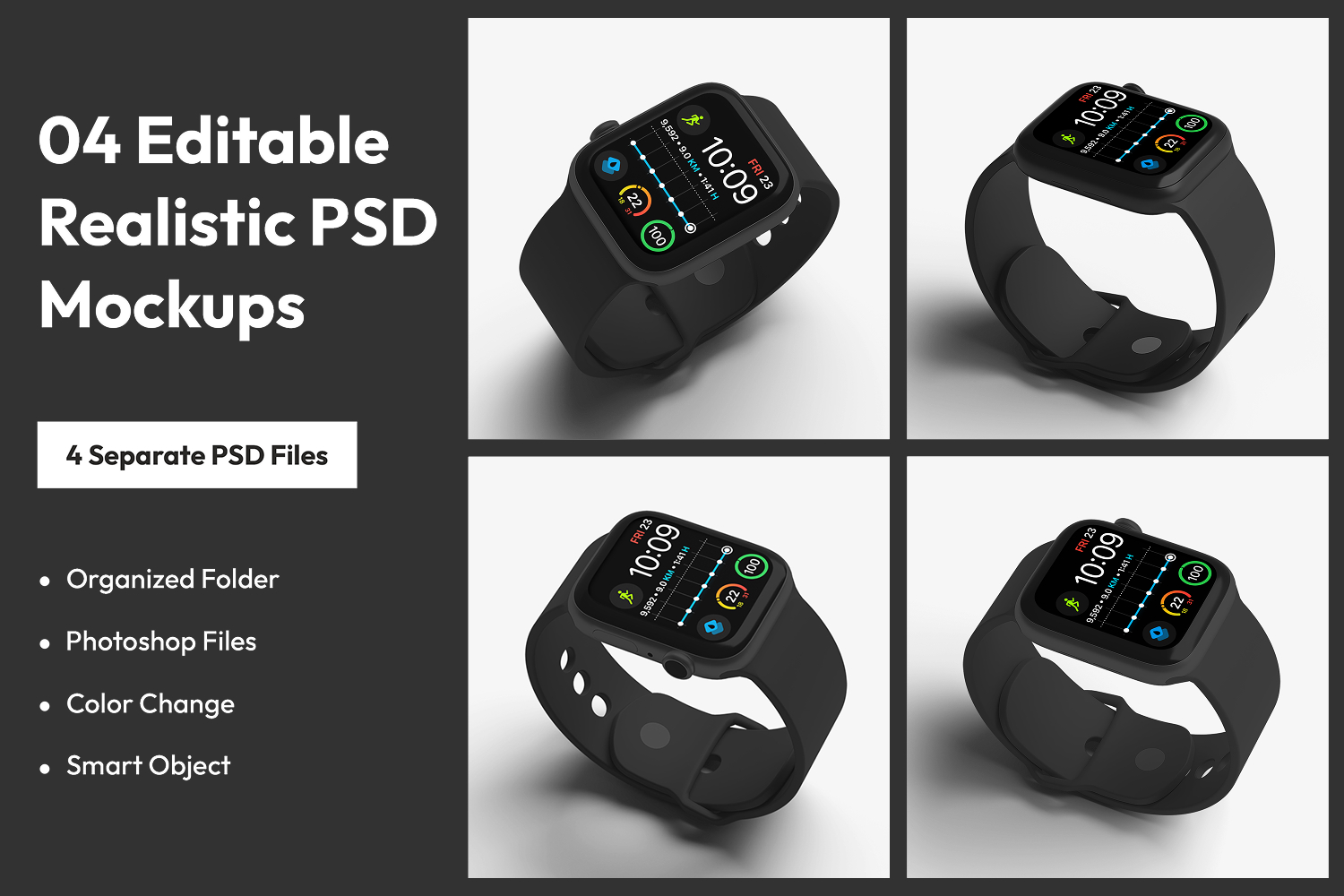 Digital Smartwatch Screen Mockup PSD Pack of 4 - MasterBundles