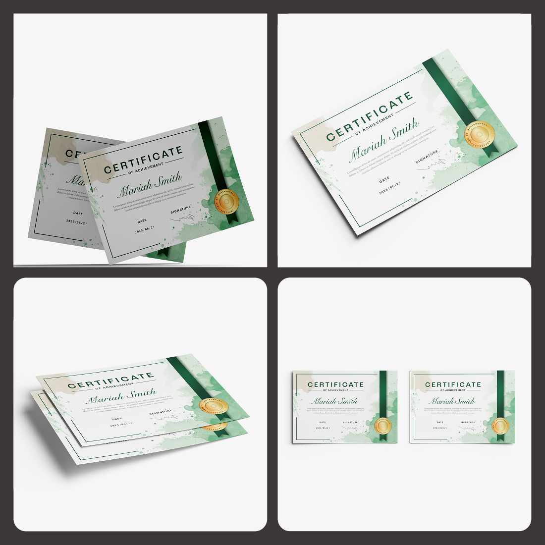 Certificate Mockup PSD Pack of 4 - MasterBundles