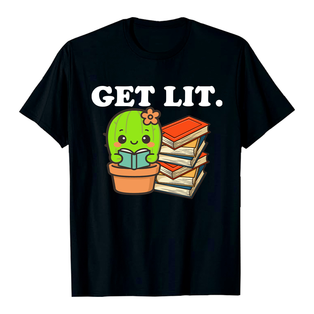 Cute Kawaii Cactus Reading Books Get Lit Text graphic T-Shirt Design Ai ...