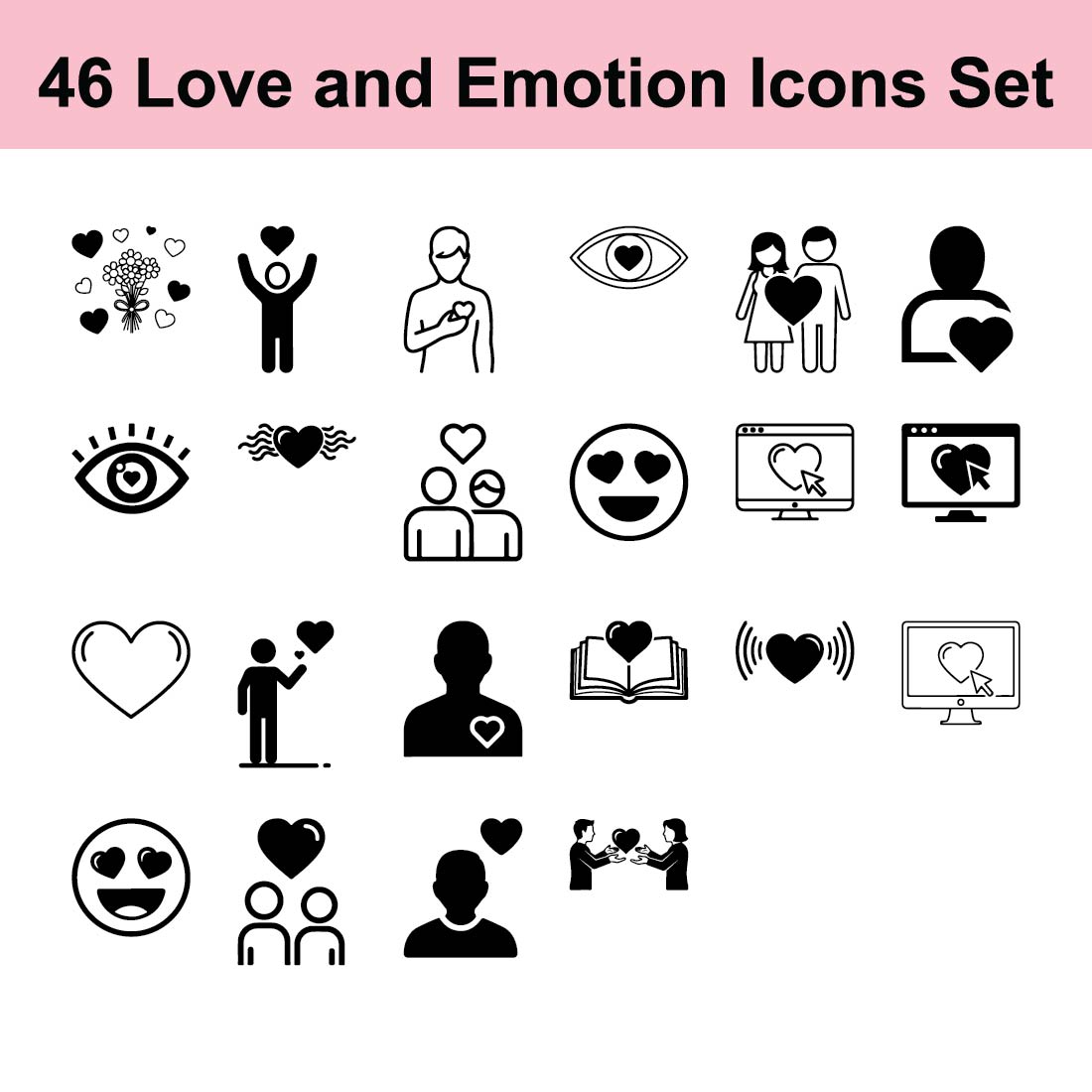 46 love and emotion icons set expressing feelings and relationships ...