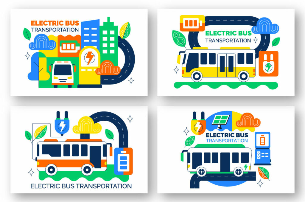 10 Electric Bus Transportation Illustration - MasterBundles