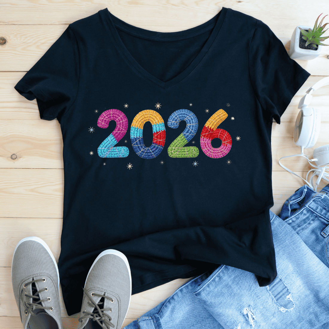 Woven Yarn 2026 Festive Text Effect T-Shirt Design - MasterBundles