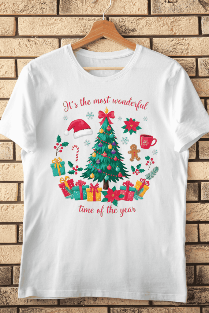 Wonderful Time of the Year Text with Tree and Holiday Elements T-Shirt ...