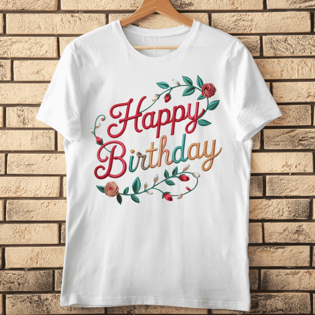 Embroidered Happy Birthday Script T-Shirt Design - MasterBundles