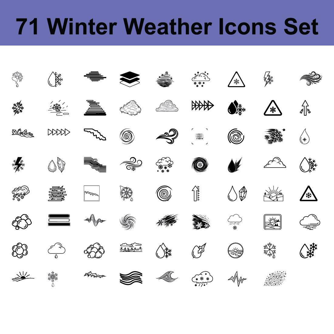 Collection of 71 Winter Weather Icons Showing Various Meteorological ...