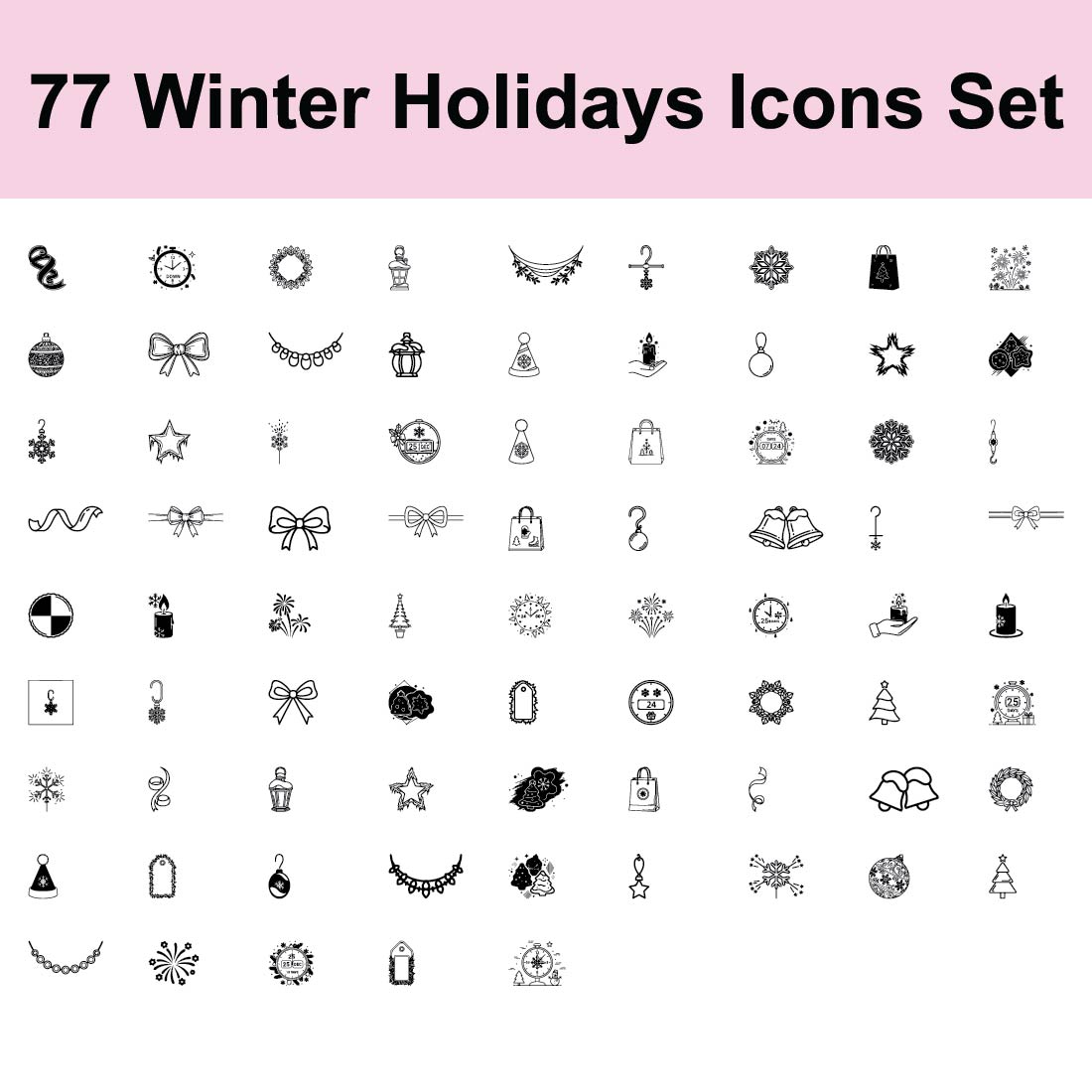 Collection of 77 winter holiday icons featuring festive decorations ...