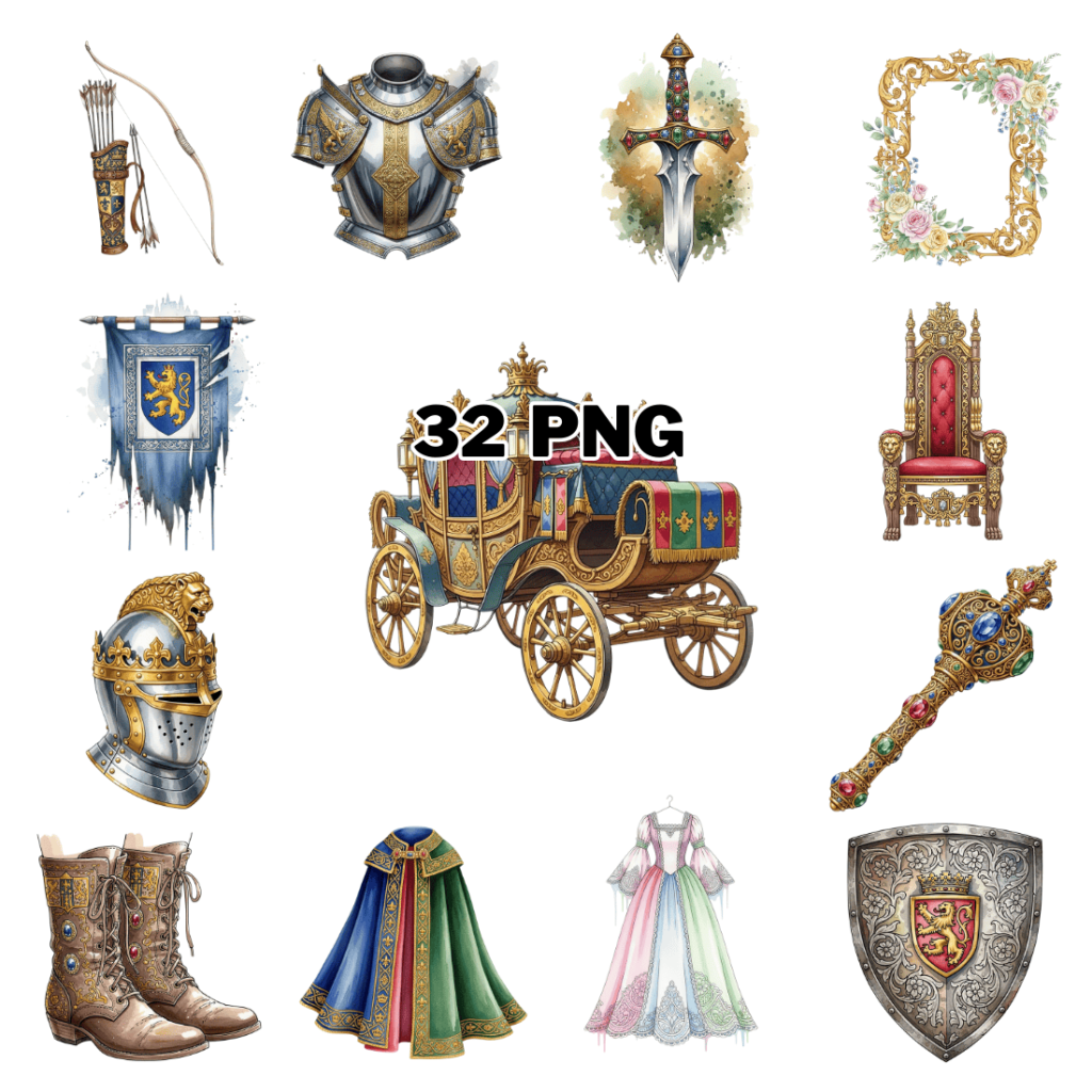 Watercolor Medieval Royal Sublimation Clipart Bundle - MasterBundles